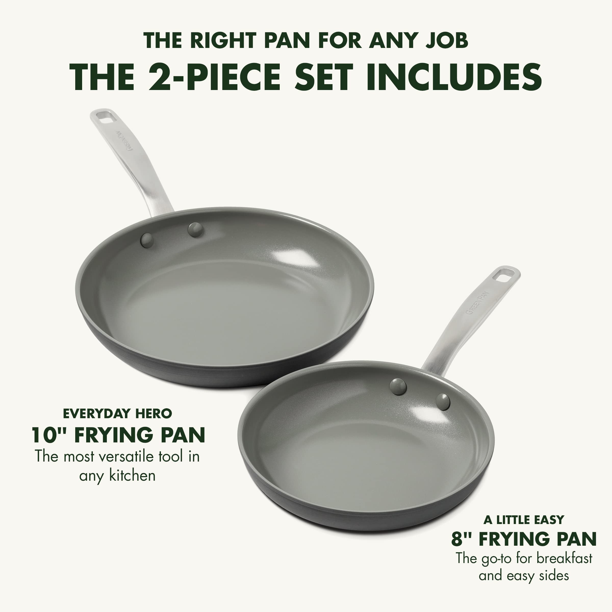 GreenPan Chatham Hard Anodized Healthy Ceramic Nonstick 8" and 10" Frying Pan Skillet Set, Gray & Chatham Hard Anodized Healthy Ceramic Nonstick, 5QT Saute Pan Jumbo Cooker, Gray