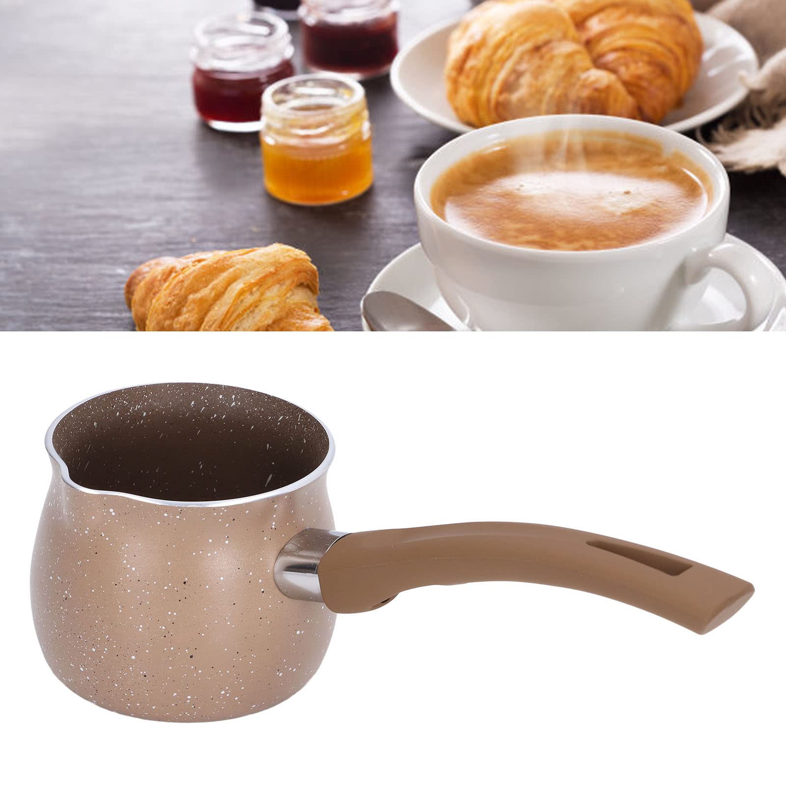 8cm Non Stick Milk Pan, Single Handle Anti scalding Coffee Pot, NonStick Pan Mini Milk Pot Ceramic Coffee Pot(Coffee)