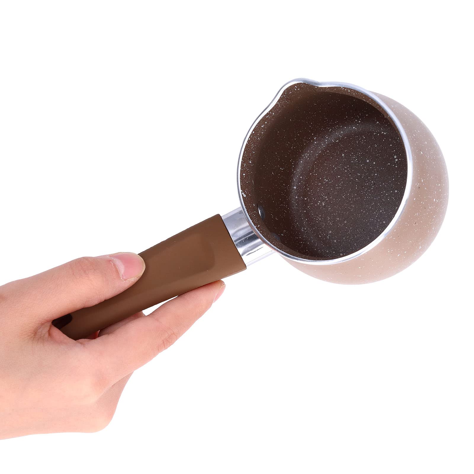 8cm Non Stick Milk Pan, Single Handle Anti scalding Coffee Pot, NonStick Pan Mini Milk Pot Ceramic Coffee Pot(Coffee)