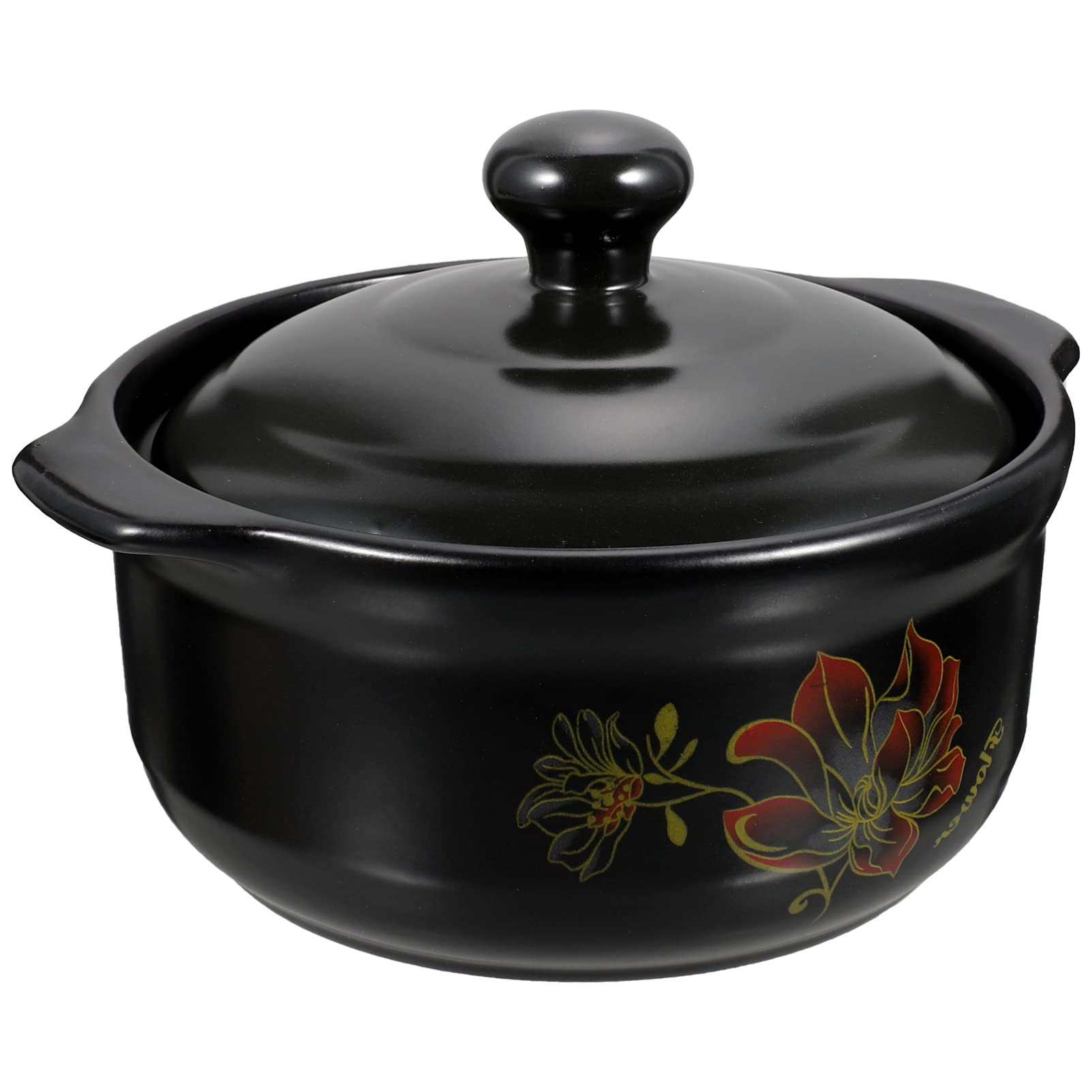 Luxshiny Ceramic Casserole Clay Earthenware Pot Chinese Stew Pot Soup Pot Cooking Pot Stockpot with Lid Kitchen Cookware 2.6L