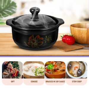 Luxshiny Ceramic Casserole Clay Earthenware Pot Chinese Stew Pot Soup Pot Cooking Pot Stockpot with Lid Kitchen Cookware 2.6L