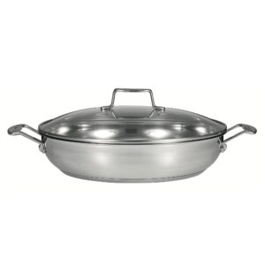 scanpan impact 12.5” chef pan with lid - made of durable 18/10 stainless steel - dishwasher & oven safe