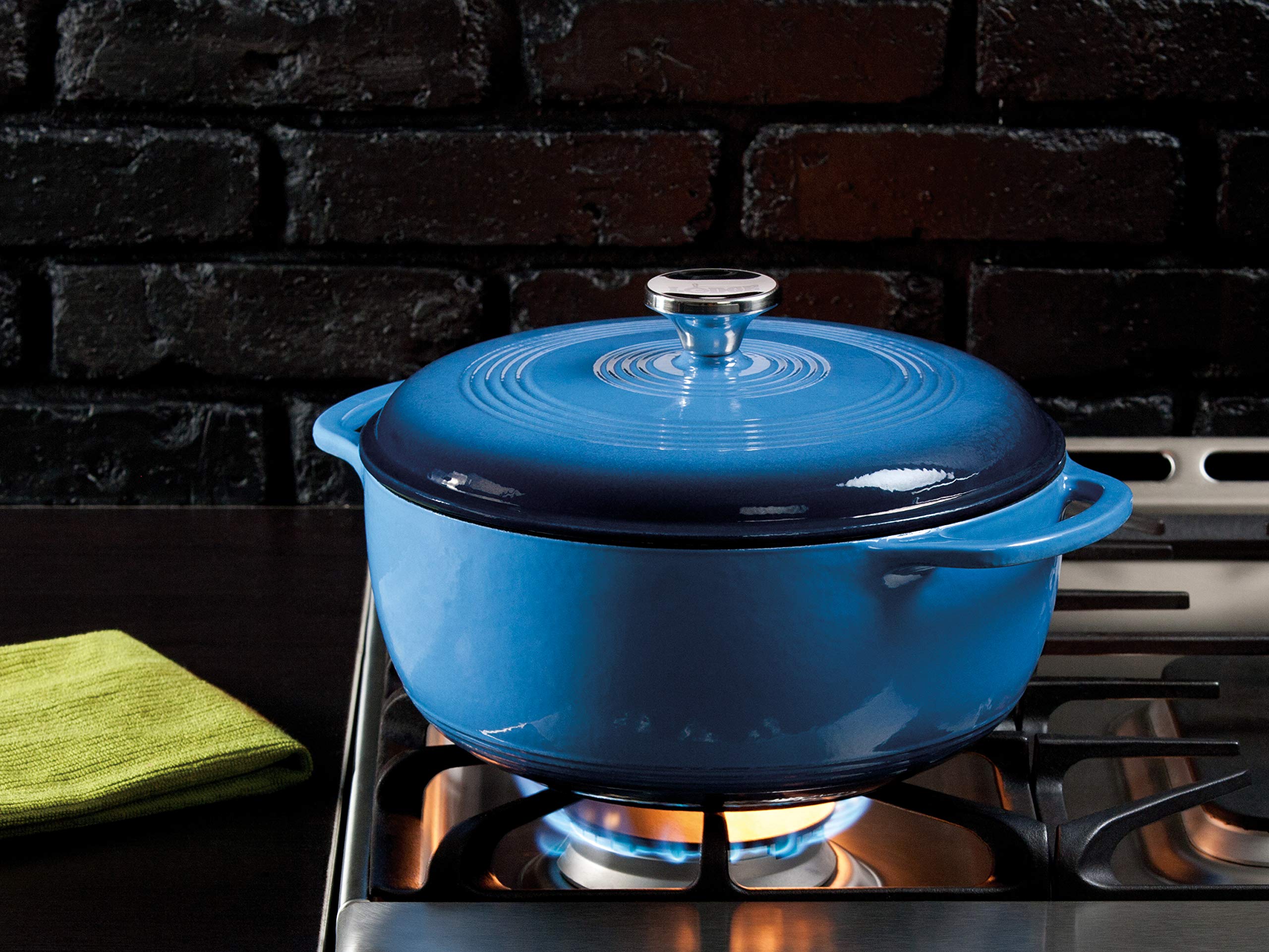 Lodge EC6D33 Enameled Cast Iron Dutch Oven, 6-Quart, Blue & L8SK3 10-1/4-Inch Pre-Seasoned Skillet