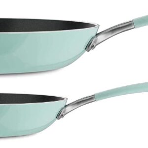 KitchenAid Aluminum Nonstick 10" and 12" Skillets Twin Pack Fry pans, Heavy-Gauge 4.0 Stainless Steel Base Induction Dishwasher Oven Safe, Ice Blue