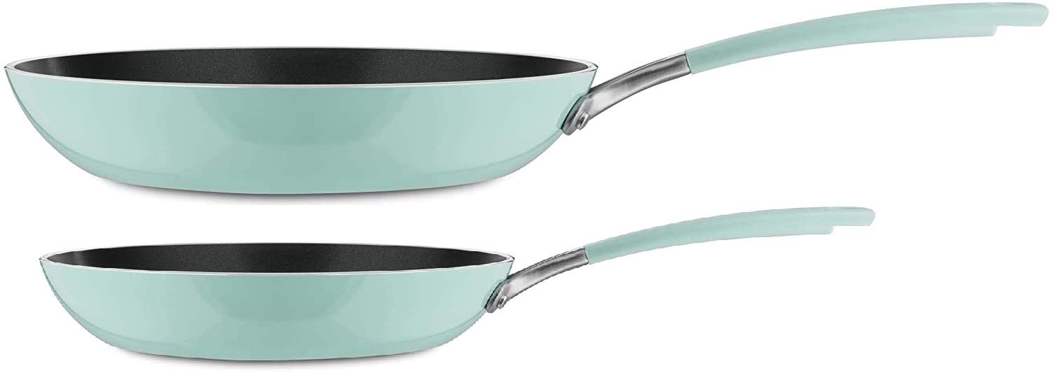 KitchenAid Aluminum Nonstick 10" and 12" Skillets Twin Pack Fry pans, Heavy-Gauge 4.0 Stainless Steel Base Induction Dishwasher Oven Safe, Ice Blue