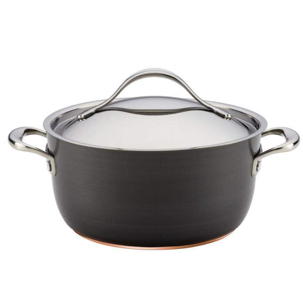 Anolon - 82946 Anolon Nouvelle Copper Hard Anodized Nonstick Casserole Dish/ Casserole Pan / Dutch Oven with Lid - 5 Quart, Dark Gray