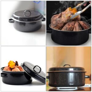 Yardwe Roasting Pan Round Round Roaster pan Enamel Covered Pot Roaster Skillet Roaster Pot Turkey