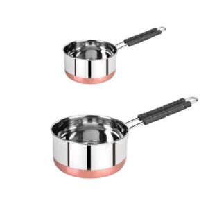 HANS PRODUCT Stainless Steel Copper Bottom Sauce Pan 1L,2L Combo Set | Milk PAN | Tea Pan (2 Piece Set)