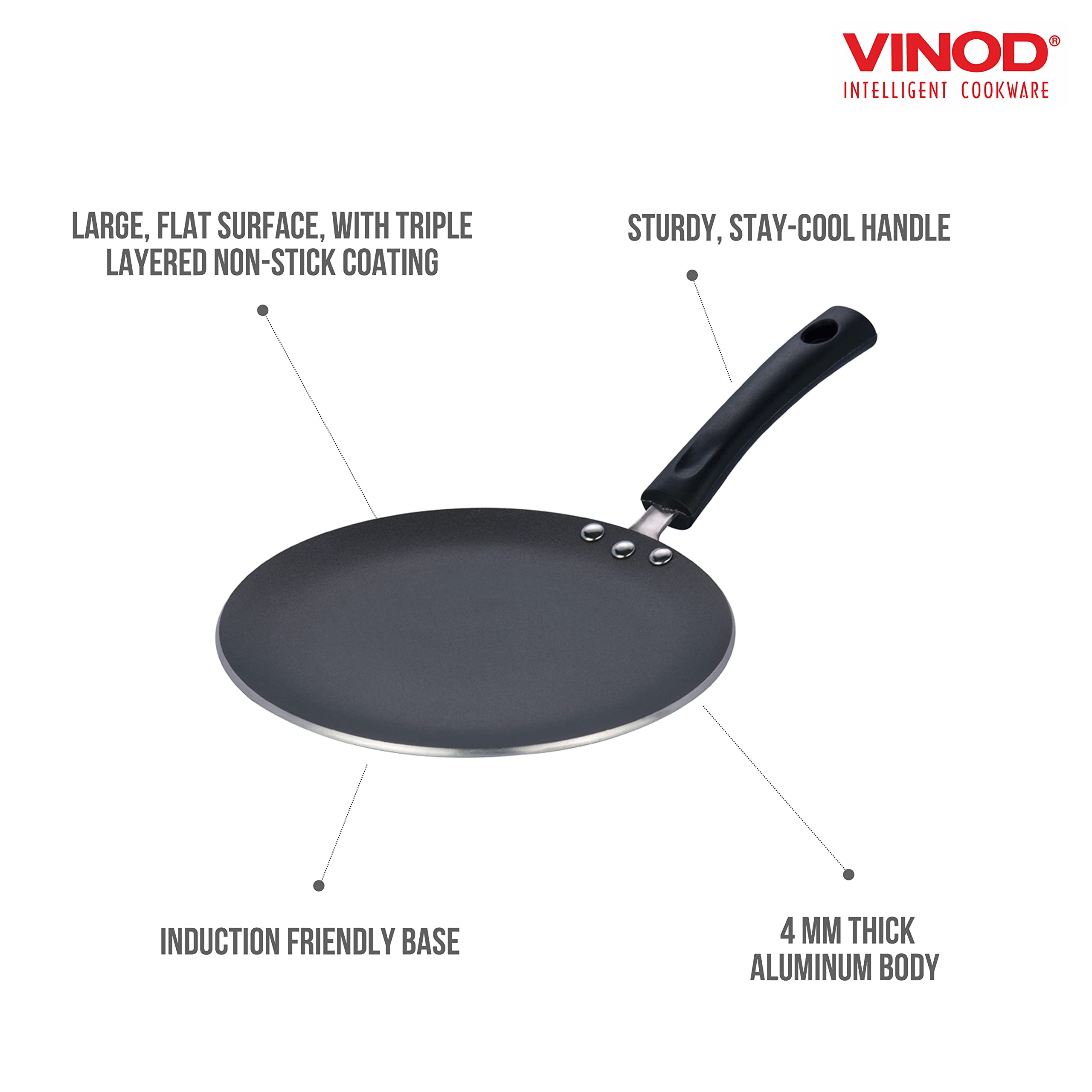 Vinod 25 cm Nonstick Induction Concave Tawa, 10"