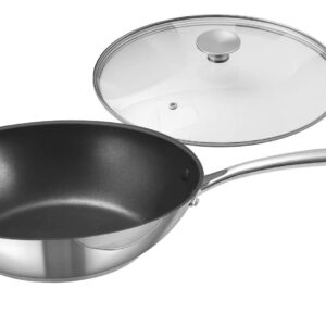 La Cuisine 11" stainless steel nonstick Wok Skillet with lid – Mirror Polish Exterior Finish, PFOA-free. Dishwasher Safe. 18/10 stainless steel..