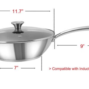 La Cuisine 11" stainless steel nonstick Wok Skillet with lid – Mirror Polish Exterior Finish, PFOA-free. Dishwasher Safe. 18/10 stainless steel..