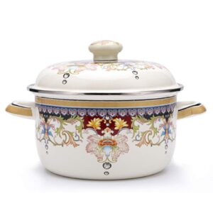 olytaru flower enamel on steel stock pot/stockpot with lid, 3 quart