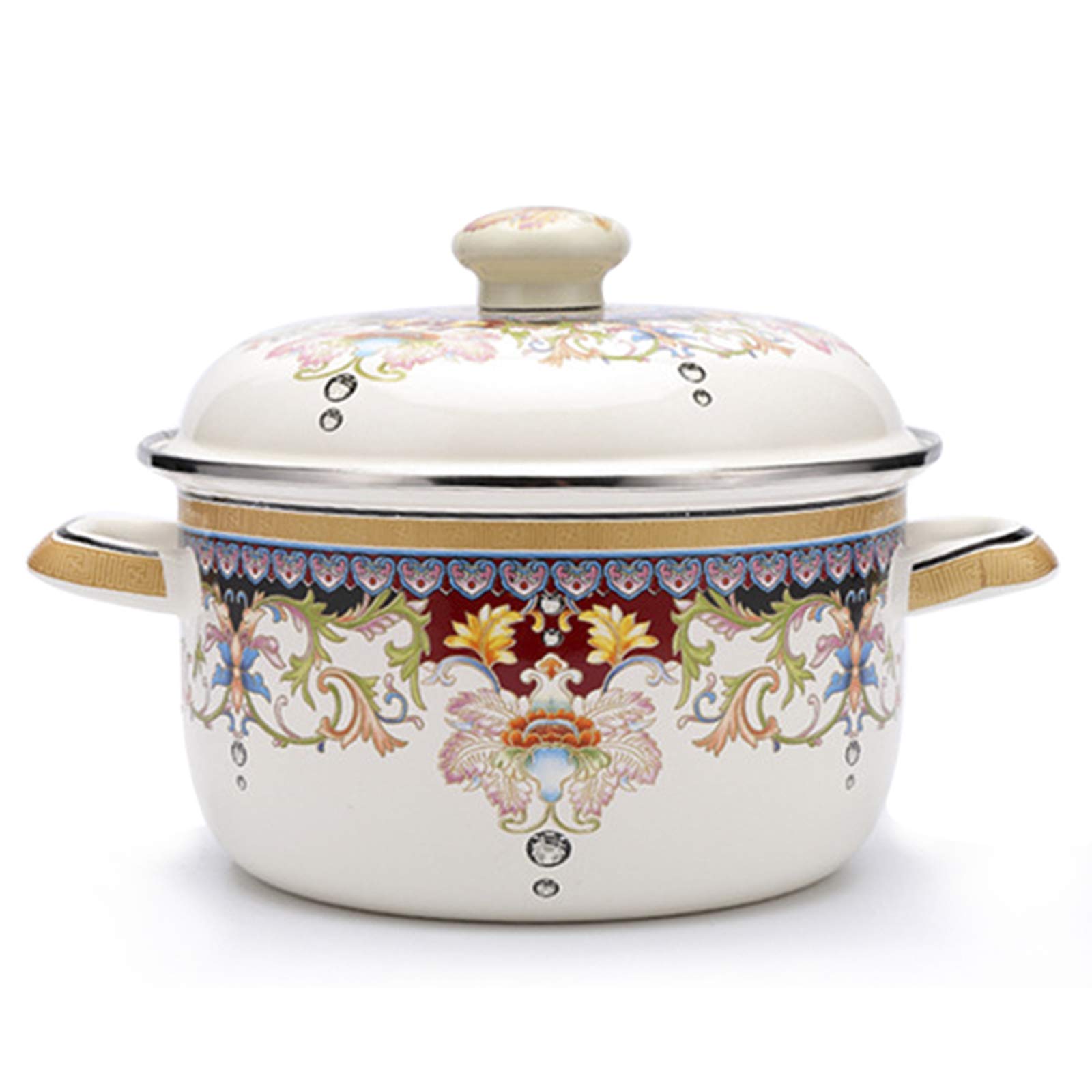 OLYTARU Flower Enamel on Steel Stock Pot/Stockpot with Lid, 3 Quart