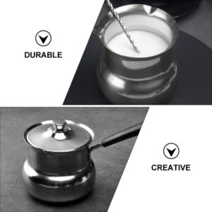 SHERCHPRY Stainless Steel Melting Pots Mini Milk Pot Butter Warmer Pan Miniature Saucepan Turkish Coffee Maker Soup Pot with Lid Cover for Kitchen 350ml