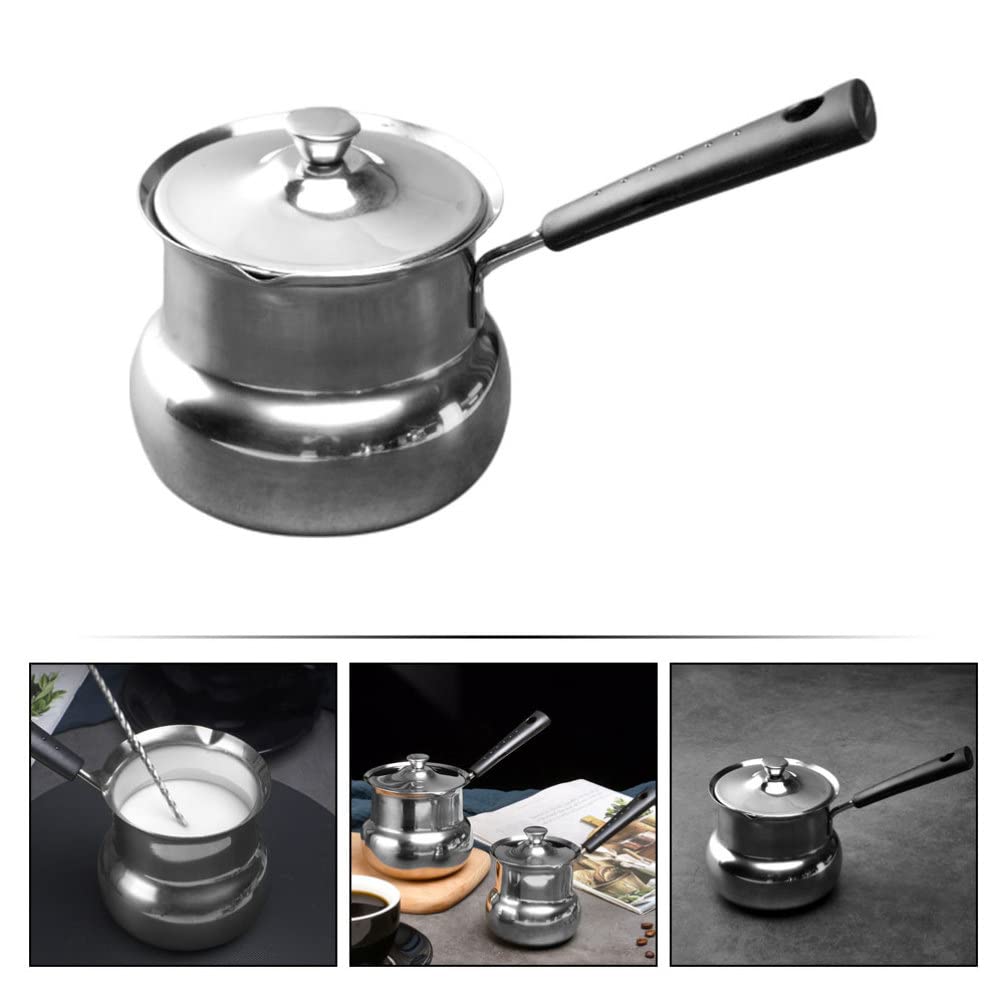 SHERCHPRY Stainless Steel Melting Pots Mini Milk Pot Butter Warmer Pan Miniature Saucepan Turkish Coffee Maker Soup Pot with Lid Cover for Kitchen 350ml