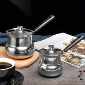 SHERCHPRY Stainless Steel Melting Pots Mini Milk Pot Butter Warmer Pan Miniature Saucepan Turkish Coffee Maker Soup Pot with Lid Cover for Kitchen 350ml