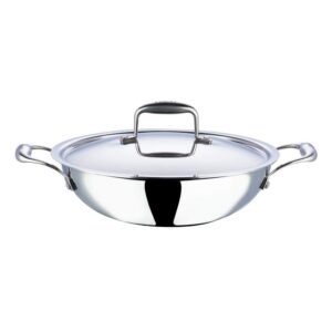 vinod cookware food grade 3.7 litre induction friendly platinum (tri ply) 18/8 stainless steel kadai with stainless steel lid (28cm, 3.7 litre)