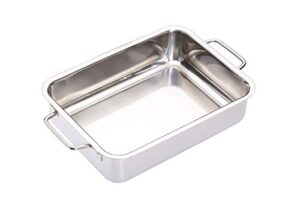 masterclass deep stainless steel roasting tin with folding handles and hob compatible design, 27 x 20 x 6.5 cm, silver