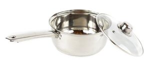 gourmet chef 1-quart stainless steel stock sauce pan with glass lid kitchen basics - small saucepan with capsulated even heat base, vented hole on cover, dishwasher safe, and stay-cool riveted handles