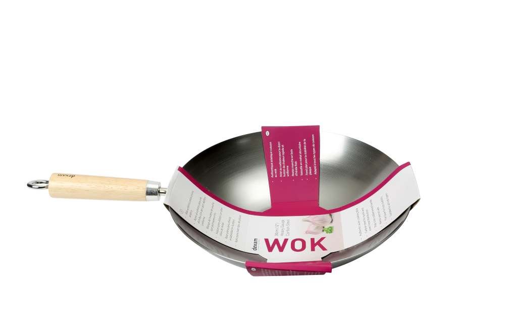 Dexam 12108512 Professional Carbon Steel Wok 30cm/12-inch, Black