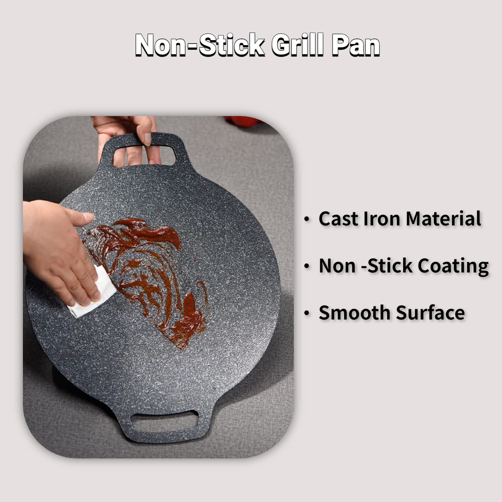 Arsor Korean Style BBQ Grill Pan, Iron Nonstick Barbecue Plate Smokeless Round Griddle with Storage Bag Easy to Clean Barbecue Stovetop Plate for Home Camping Indoor Outdoor Grilling(41CM)