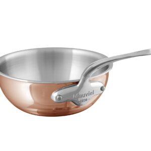 Mauviel M’6S 6-Ply Polished Copper & Stainless Steel Splayed Curved Saute Pan With Cast Stainless Steel Handle, 2.1-qt, Made In France