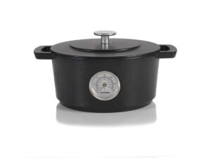 combekk railway recycled enameled cast iron 4.25 quart dutch oven w/ thermometer, black, 9.5"