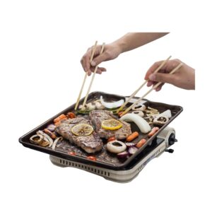 letusto premium grill plate risen pan w12 x16 x2.1inch- korean bbq non-stick cookware with double structure, ceramic coating/solve hybrid coating (wave)