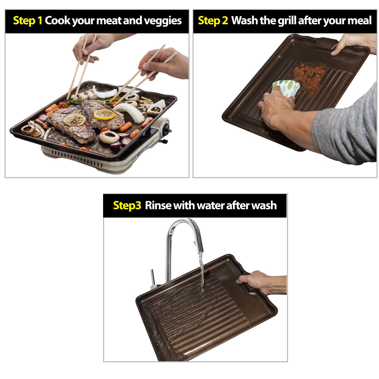 Letusto Premium Grill Plate Risen Pan W12 x16 x2.1inch- Korean BBQ Non-Stick Cookware with Double structure, Ceramic Coating/Solve Hybrid Coating (Wave)