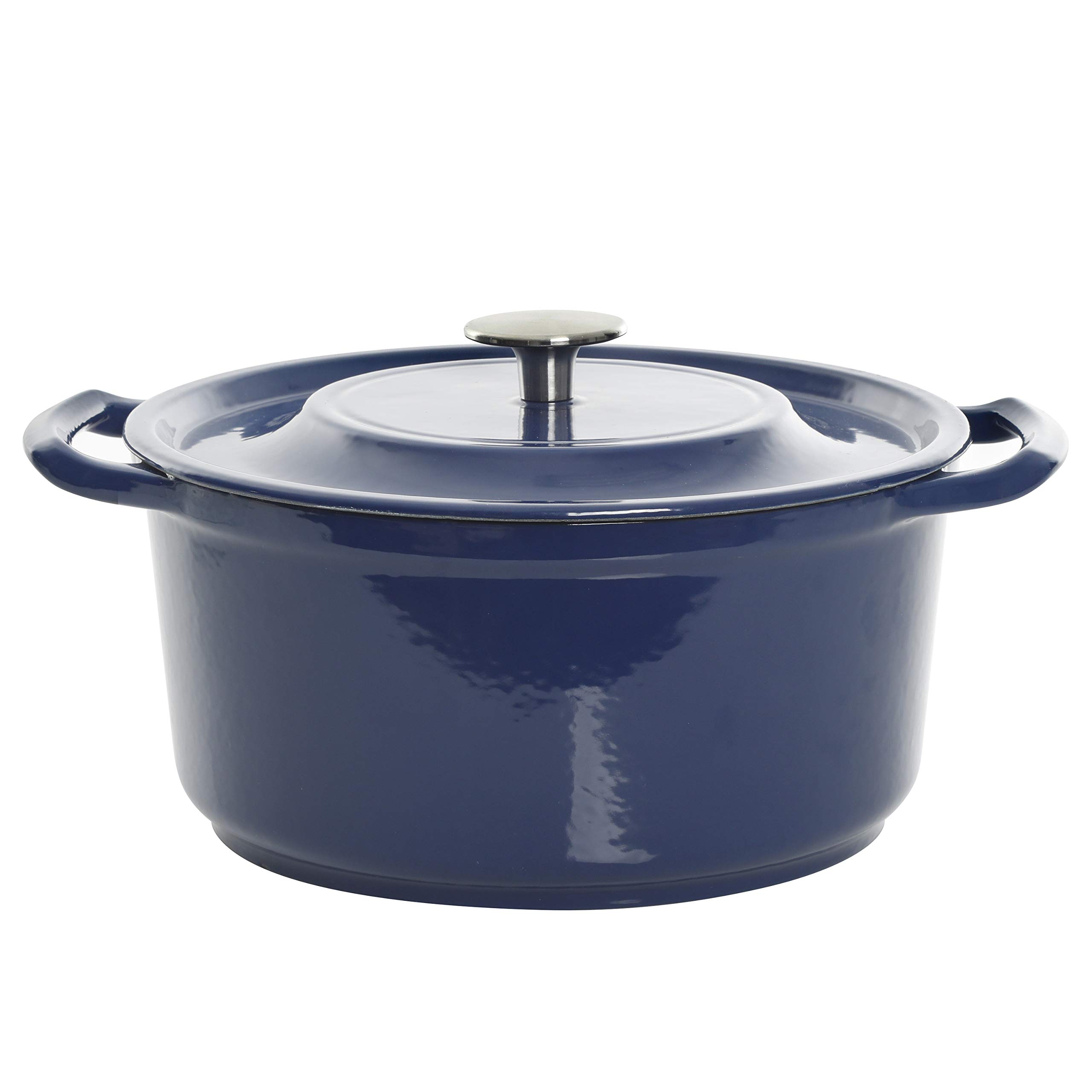 Kenmore Oak Park Cast Iron Dutch Oven with Lid and Steamer, 5-Quart, Blue