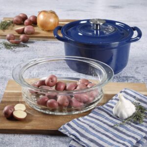 Kenmore Oak Park Cast Iron Dutch Oven with Lid and Steamer, 5-Quart, Blue