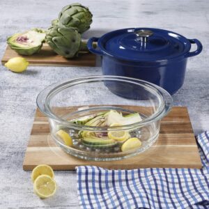 Kenmore Oak Park Cast Iron Dutch Oven with Lid and Steamer, 5-Quart, Blue