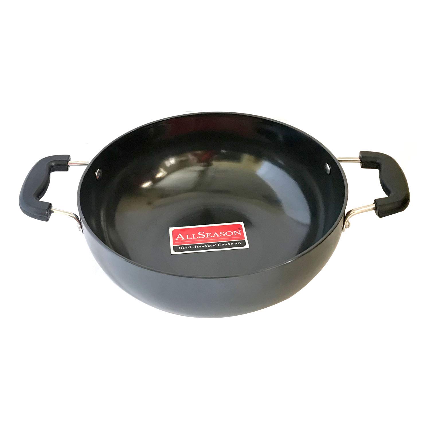 DBY Tradenet Kadhai Deep Karahi Hard Anodised Cookware Kadai with Stainless steel Aluminium Kadhai Fry Pan Deep Fry Pan Aluminium Frying pan Daily Use Home/Kitchen 2 Ltr (3mm)