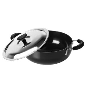 DBY Tradenet Kadhai Deep Karahi Hard Anodised Cookware Kadai with Stainless steel Aluminium Kadhai Fry Pan Deep Fry Pan Aluminium Frying pan Daily Use Home/Kitchen 2 Ltr (3mm)