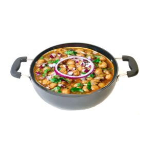 DBY Tradenet Kadhai Deep Karahi Hard Anodised Cookware Kadai with Stainless steel Aluminium Kadhai Fry Pan Deep Fry Pan Aluminium Frying pan Daily Use Home/Kitchen 2 Ltr (3mm)