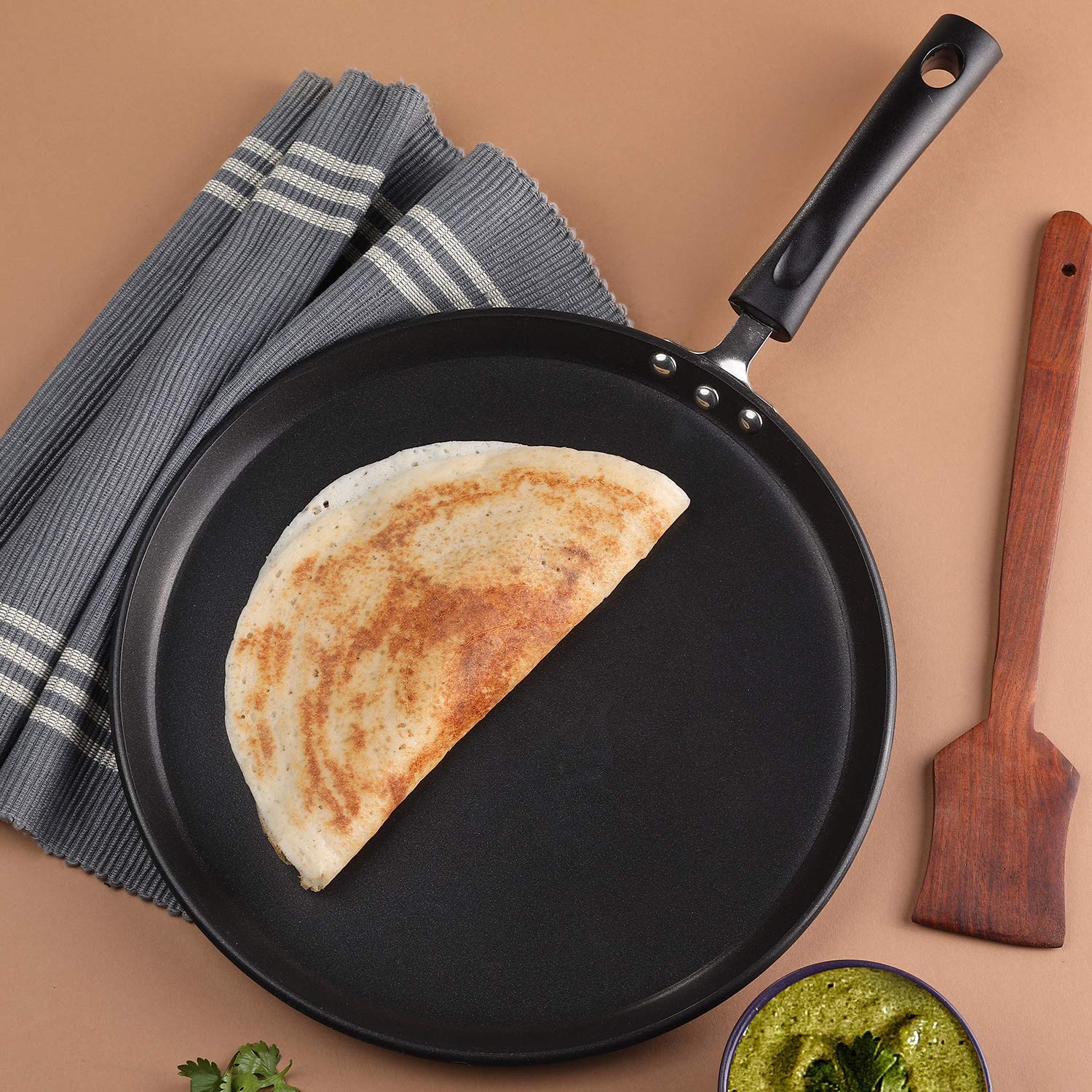 Vinod Dosa Tawa - 10 Inches Diameter - Crepe Pan - Nonstick Pancake Griddle - Induction Friendly - PFOA Free Scratch Friendly - Triple Riveted Handles - Works with Gas, Ceramic, Electric Stove