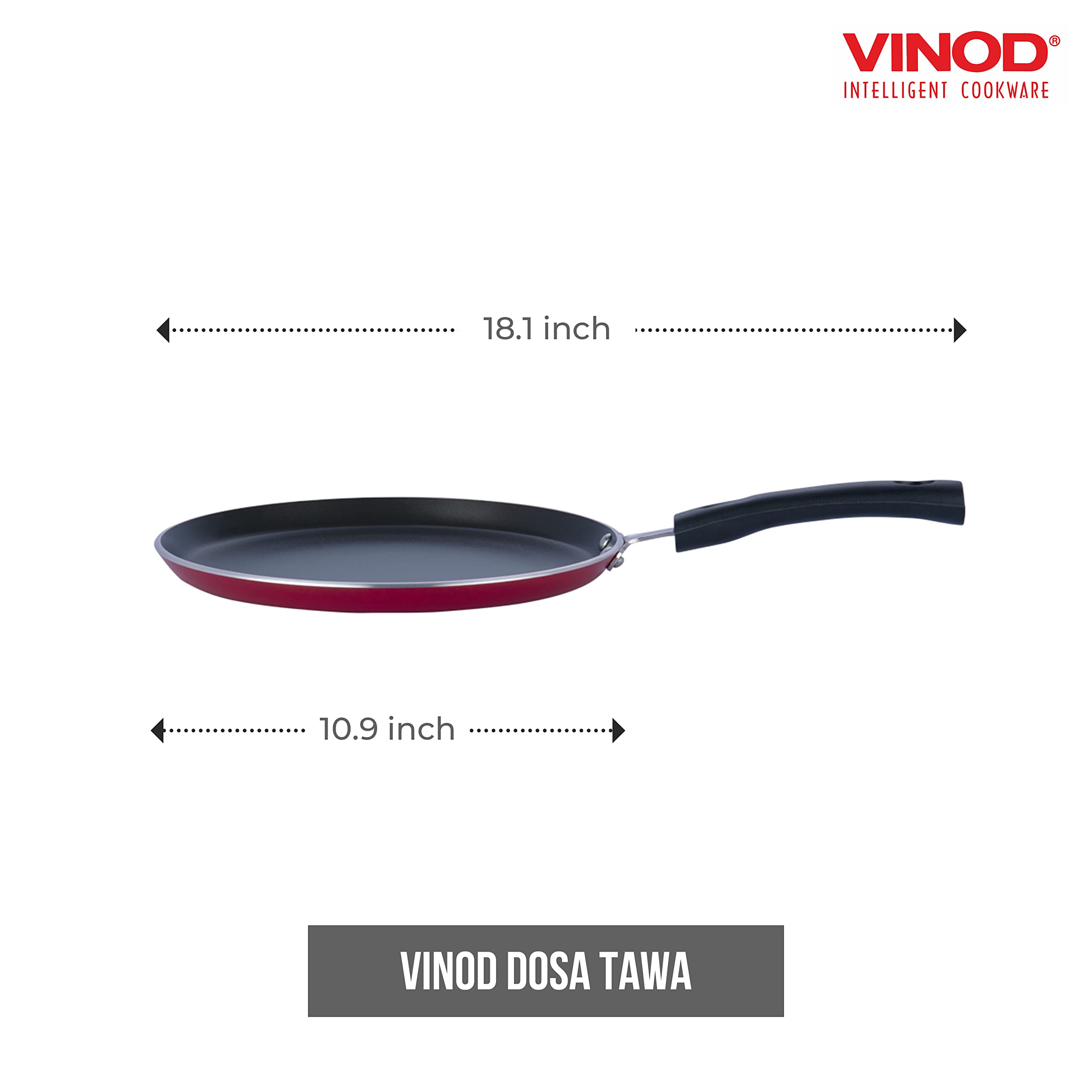 Vinod Dosa Tawa - 10 Inches Diameter - Crepe Pan - Nonstick Pancake Griddle - Induction Friendly - PFOA Free Scratch Friendly - Triple Riveted Handles - Works with Gas, Ceramic, Electric Stove