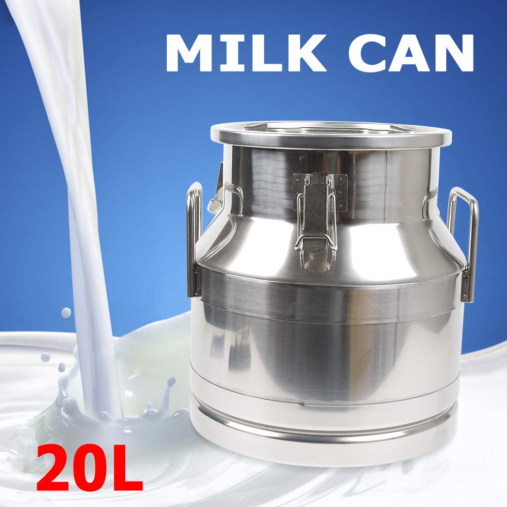 LOYALHEARTDY 20 L /5.3 Gallon 304 Stainless Steel Milk Can, Heavy Duty Milk Transport Cans with Sealed Lid Jug Milk Jug for Milk Storage Transportation (US Stock)