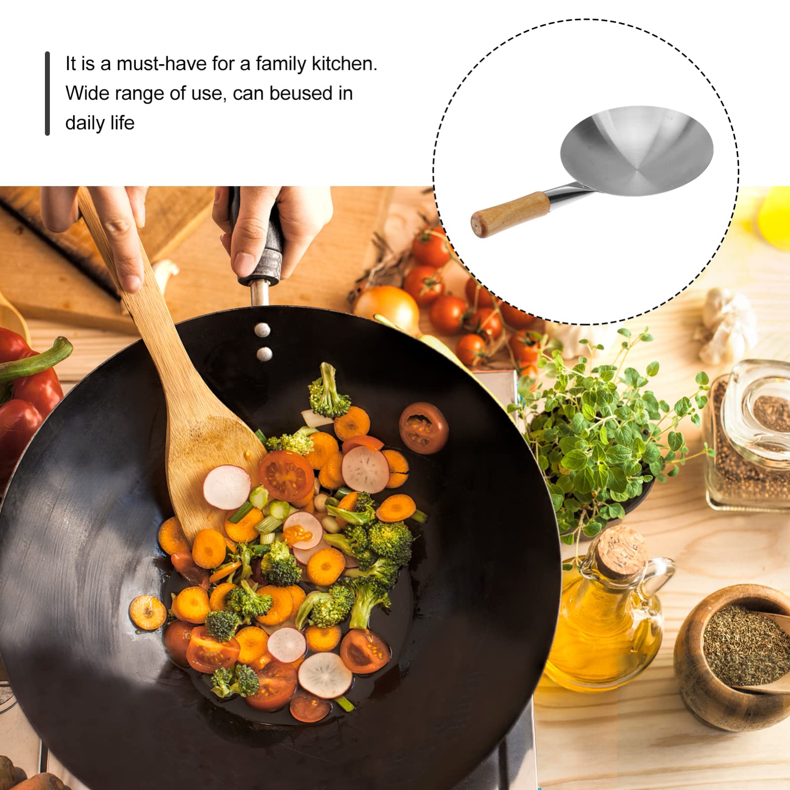 Hemoton Egg Frying Pan Woks & Stir-fry Pans Stainless Steel Wok Pan Stir Fry Pans Chinese Cooking Pan with Handle for Home Professional Cooking Outdoor 30CM Wok Stainless Steel Stock Pot