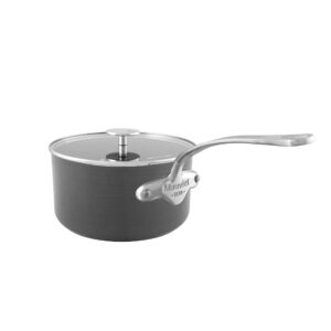 mauviel m'stone 3 hard anodized nonstick sauce pan with glass lid, and cast stainless steel handles, 2.6-qt, made in france