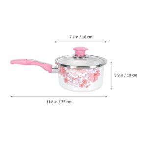 Enamel Saucepan 1500ml, Floral Small Cooking Pot Casserole with Glass Lid, Handle, Milk Pan Ramen Stockpots for Induction, Electric and Gas Stoves.