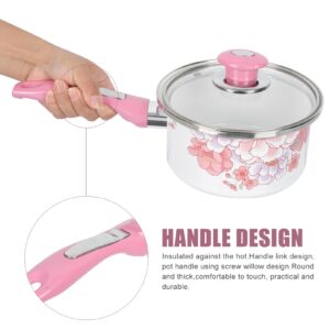 Enamel Saucepan 1500ml, Floral Small Cooking Pot Casserole with Glass Lid, Handle, Milk Pan Ramen Stockpots for Induction, Electric and Gas Stoves.