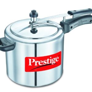 Prestige PRNPC5 Nakshatra Plus 5-Liter Flat Base Aluminum Pressure Cooker for Gas and Induction Stove, Medium, Silver