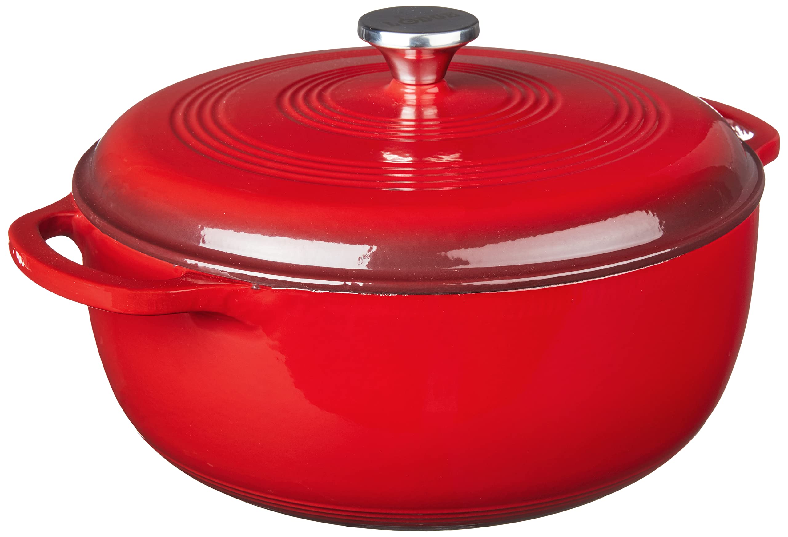 Lodge EC7D43 Enameled Cast Iron Dutch Oven, 7.5-Quart, Island Spice Red & Cast Iron Skillet with Red Silicone Hot Handle Holder, 12-inch