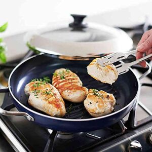 blue diamond grill genie pan - ceramic nonstick 11-inch covered in blue