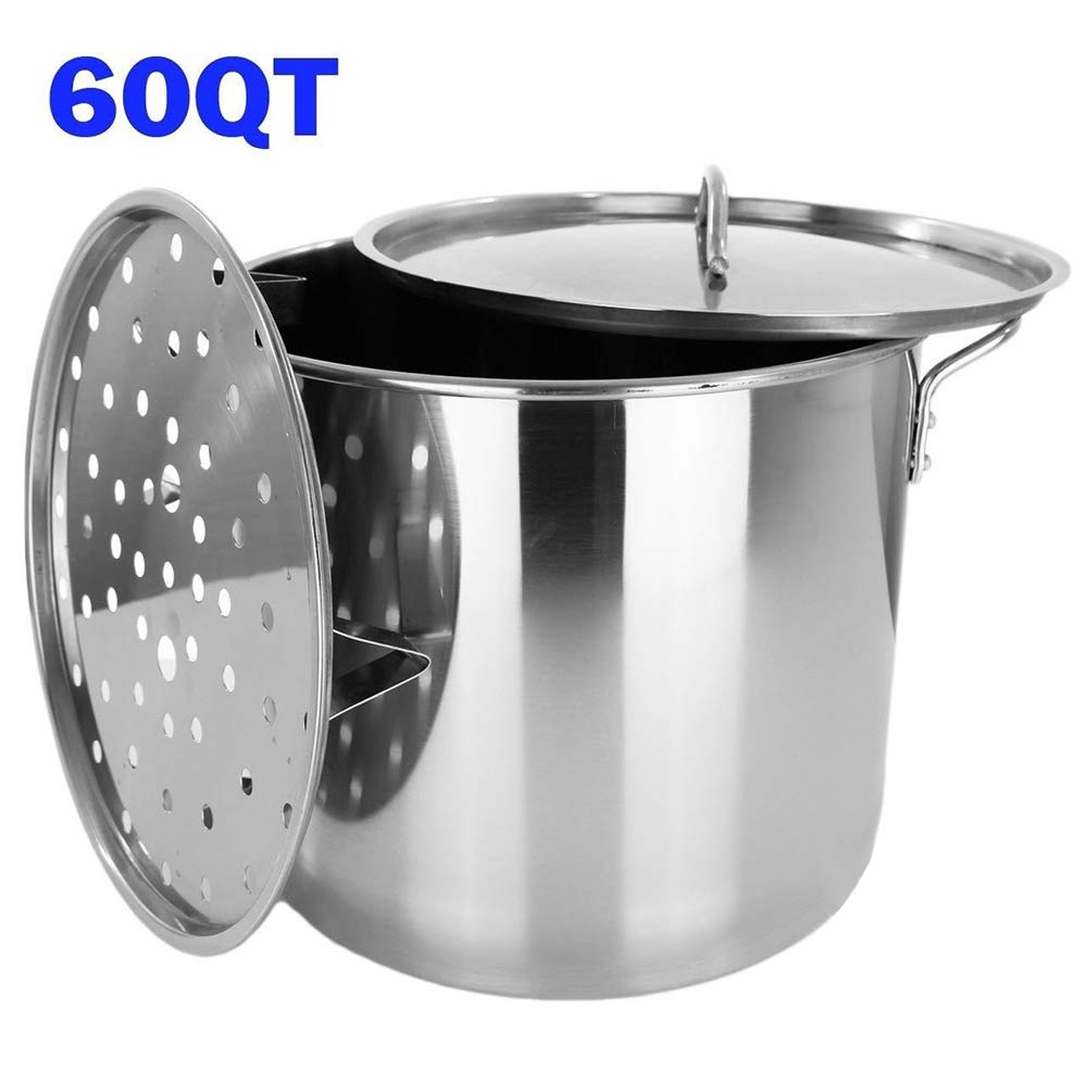 Thaweesuk Shop Stock Pot Stainless Steel 60 QT Steamer Vaporera Tamalera for Tamales (15Gallon) Height 16.5" Diameter 18.5" of Set