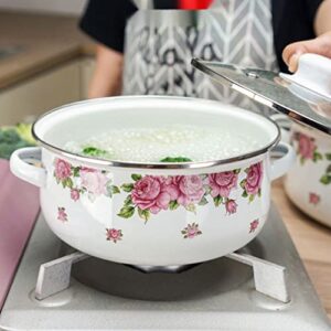 UPKOCH Sauce Pan Retro Enamel Stockpot 1.5L Cooking Pot Enamel Soup Pot Stew Pot Pasta Pot with Lid Sauce Pot for Stew Sauce Reheat Food Induction Oven Gas Stovetops 18cm Stainless Steel Cookware