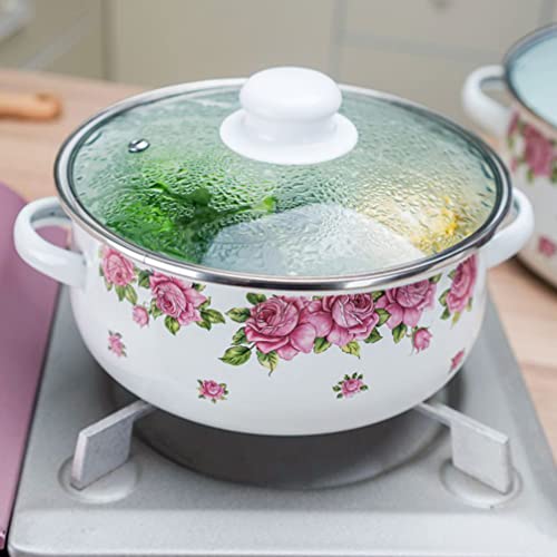 UPKOCH Sauce Pan Retro Enamel Stockpot 1.5L Cooking Pot Enamel Soup Pot Stew Pot Pasta Pot with Lid Sauce Pot for Stew Sauce Reheat Food Induction Oven Gas Stovetops 18cm Stainless Steel Cookware