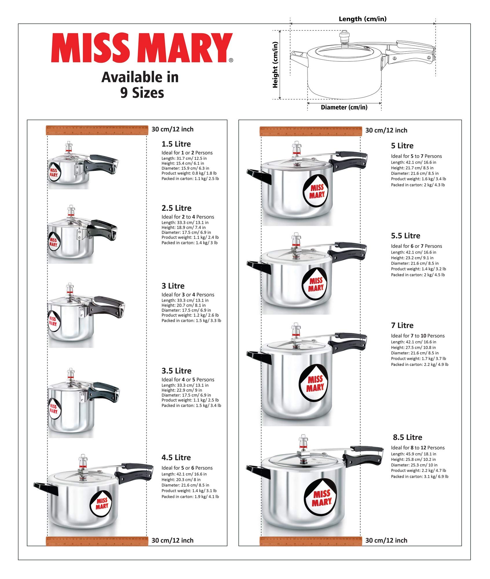 Hawkins Miss Mary Aluminium Pressure Cooker, 3 Litres