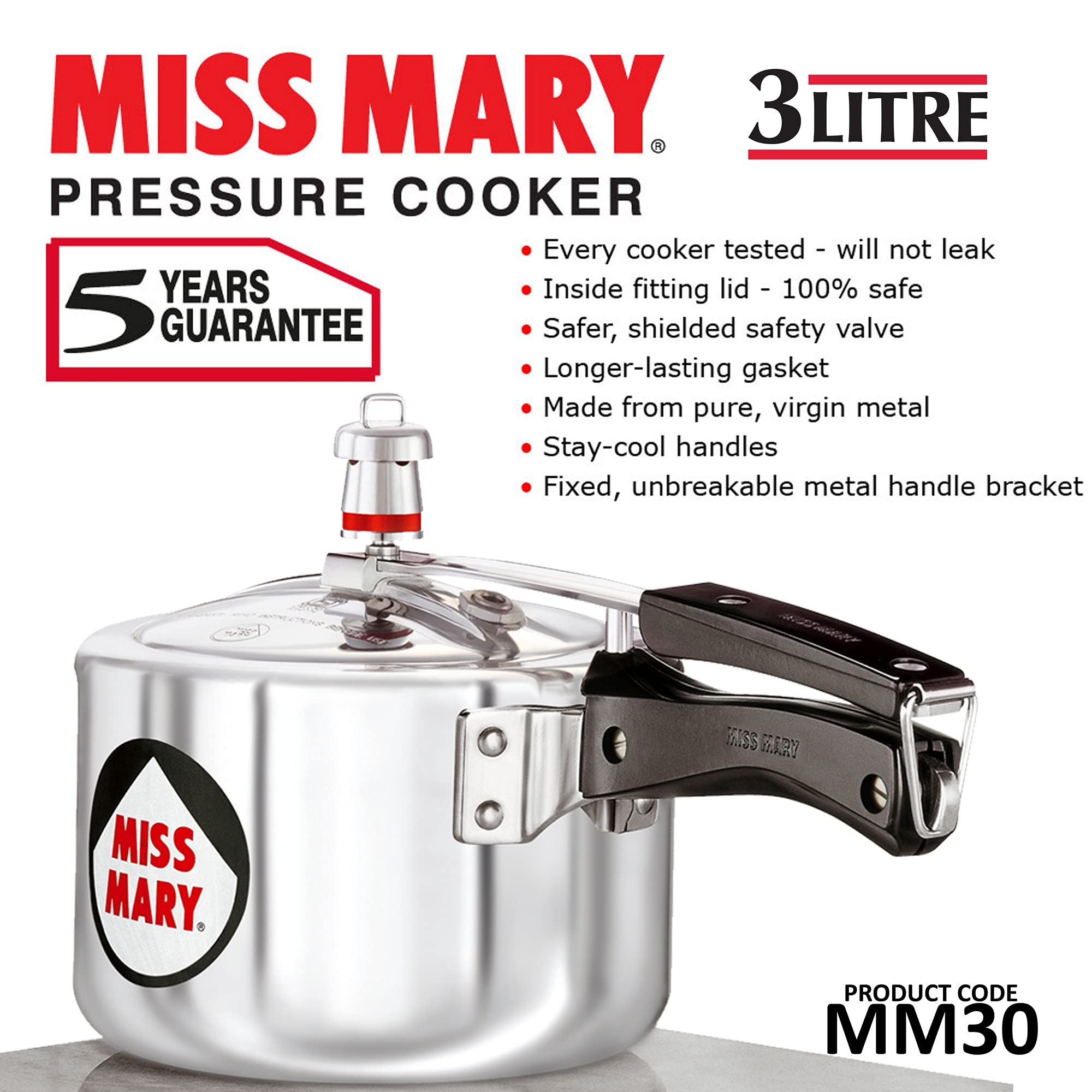 Hawkins Miss Mary Aluminium Pressure Cooker, 3 Litres